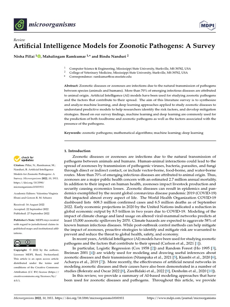 Microorganisms: Artificial Intelligence Models For Zoonotic Pathogens ...