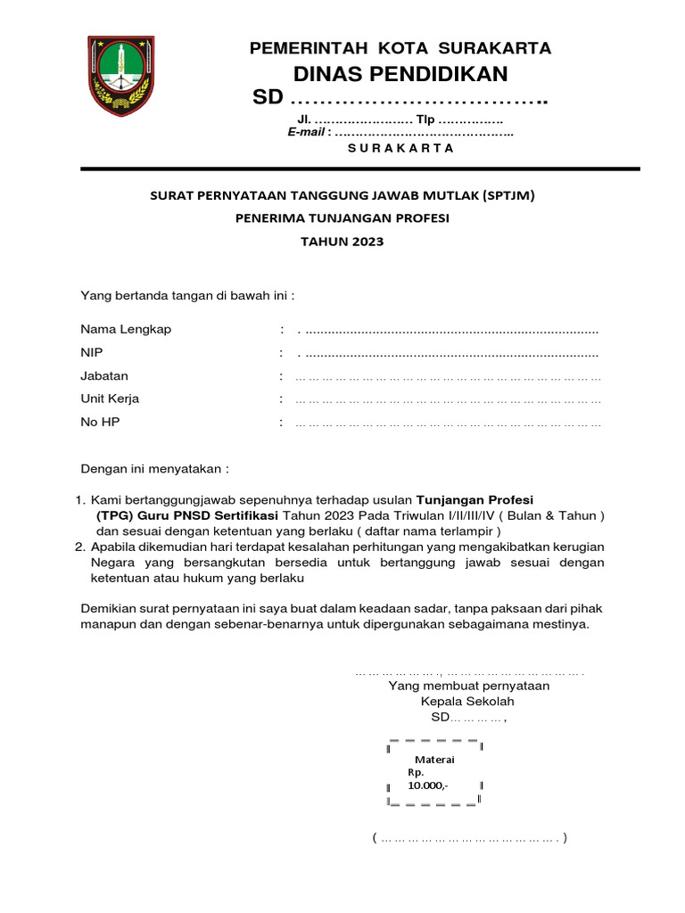 Format SPTJM TPG Dan Tamsil Tahun 2023 | PDF