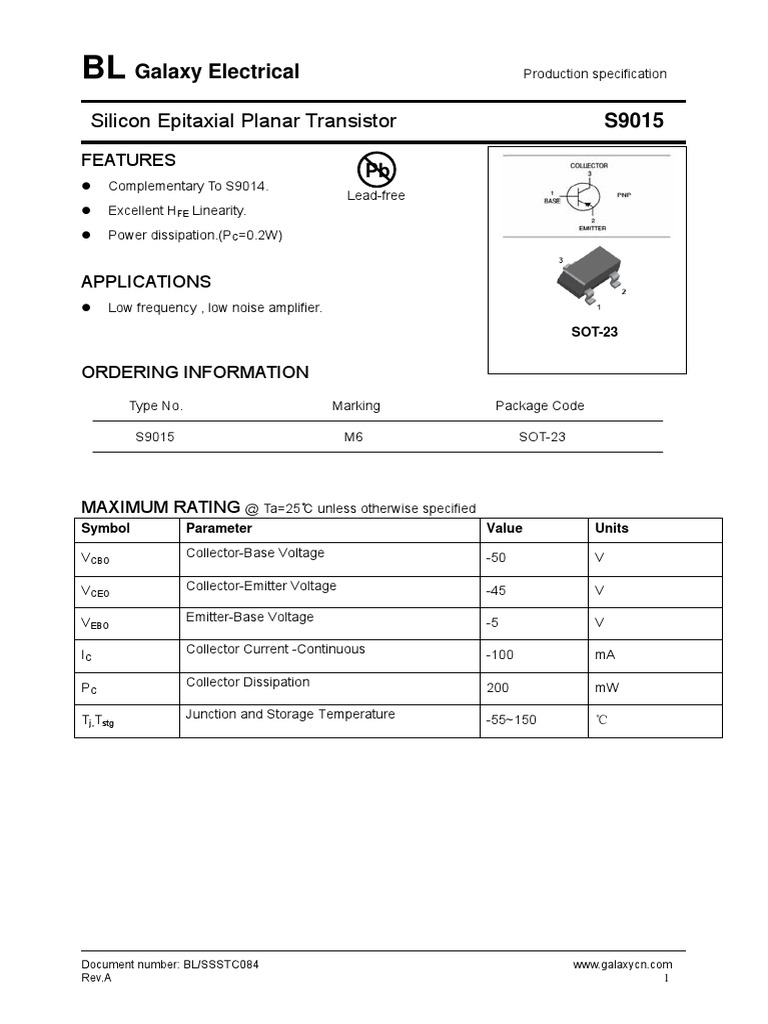Transistor Datasheet M6 S9015 | PDF | Transistor | Bipolar Junction ...