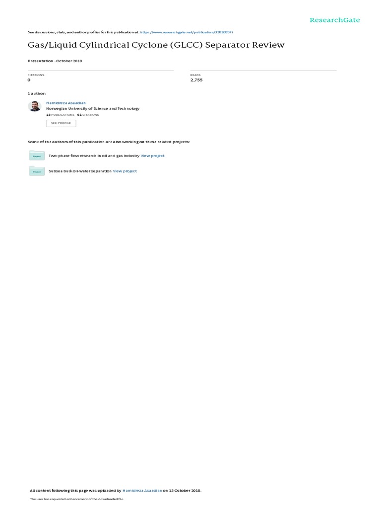 Gas Liquid Cylindrucal Cyclone (GLCC) Separator Review | PDF | Liquids ...