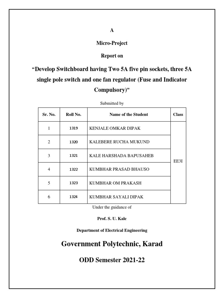 Micro Project on Electrical Switchboard | PDF | Fuse (Electrical) | Switch