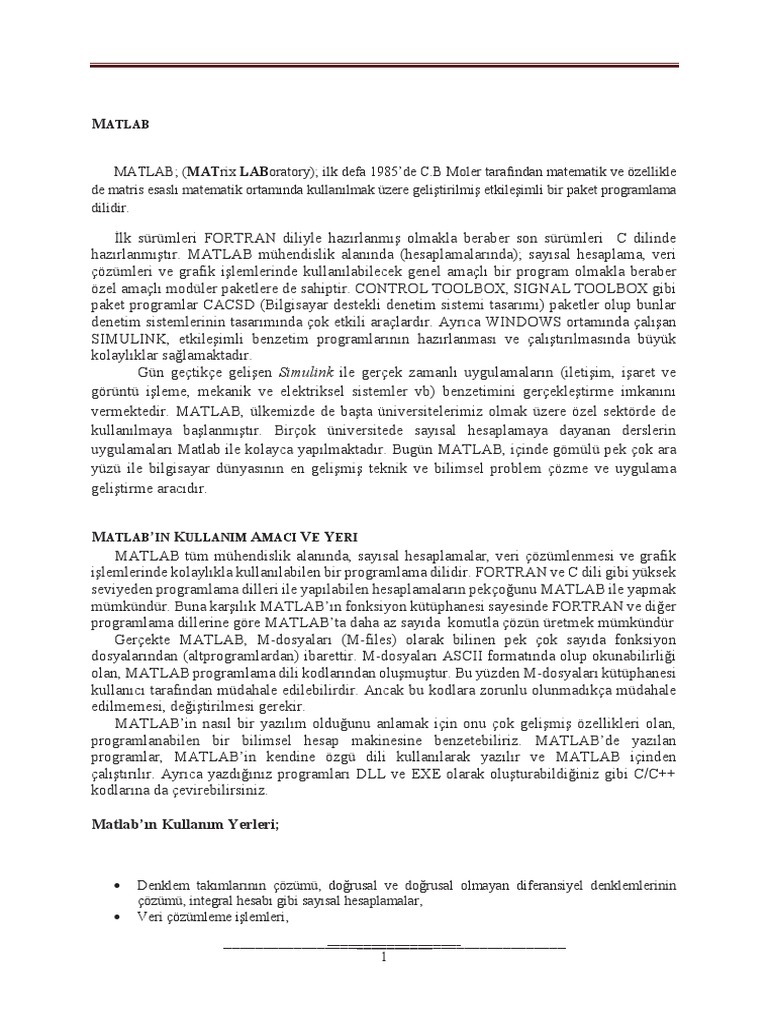 1.hafta Matlaba Giriş Ve Matlabta Kullanılan Komut İşaretleri | PDF