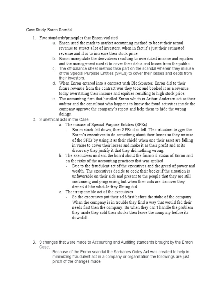 Enron Scandal Case Study Analysis | PDF | Audit | Accounting