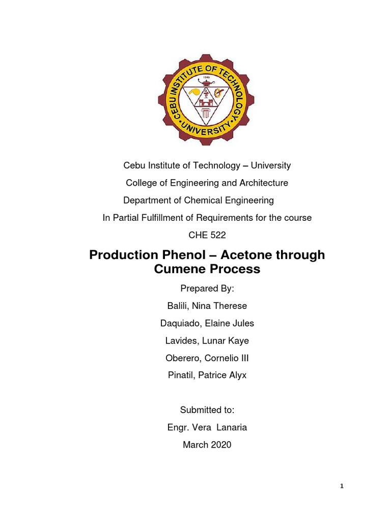 Production of Phenol | PDF | Chemical Reactor | Distillation