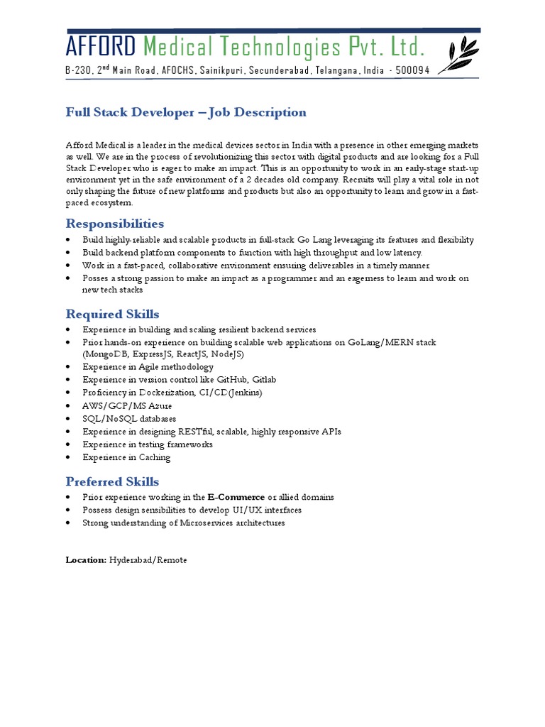 Full Stack Developer JD | PDF