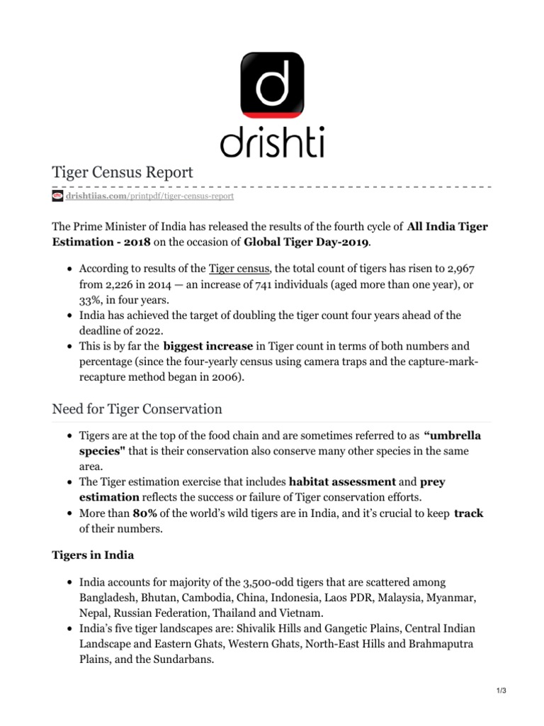 Tiger Census Report | PDF | Tiger | Panthera