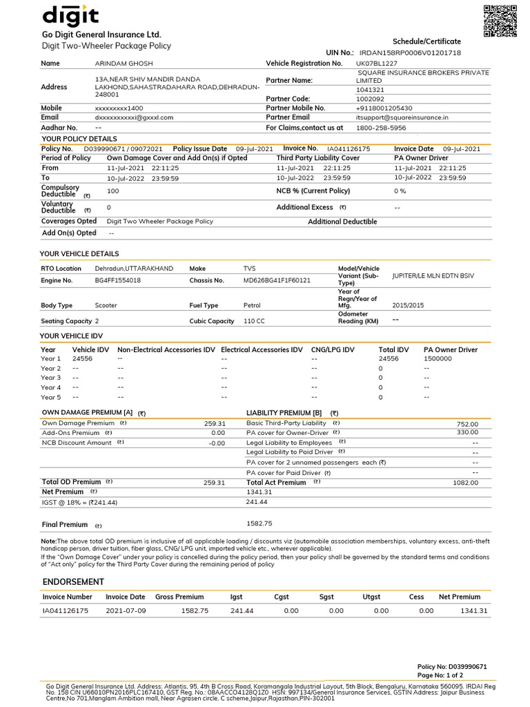 Bike Insurance | PDF | Insurance | Civil Law (Legal System)