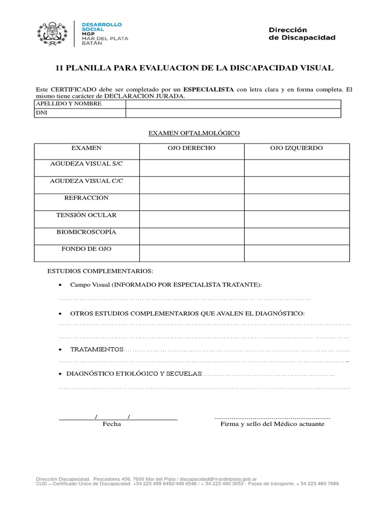 Planilla de Evaluación de Discapacidad Visual | PDF | Tecnología