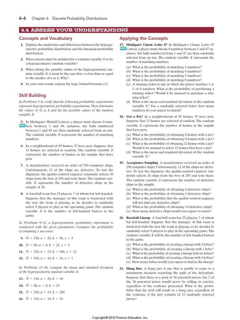 6.4 Hypergeometricprobability | PDF | Probability Distribution | Statistical Theory