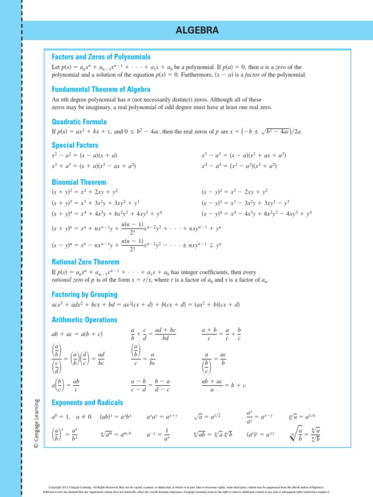 Formula Sheet | Download Free PDF | Factorization | Area