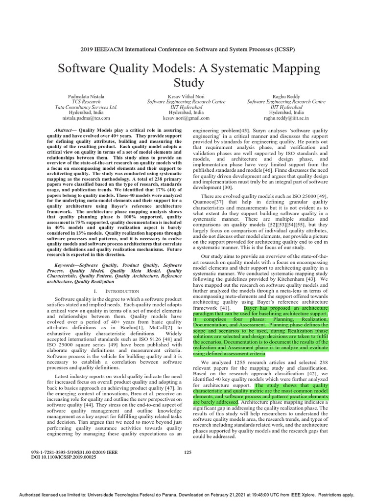 Software Quality Models - A Systematic Mapping Study | PDF | Conceptual Model | Software Quality