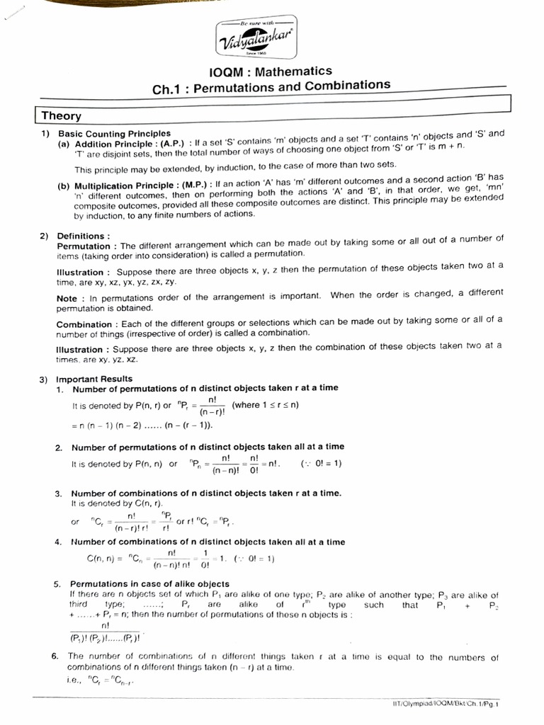 Permutations and Combinations For IOQM RMO | PDF | Numbers | Exponentiation