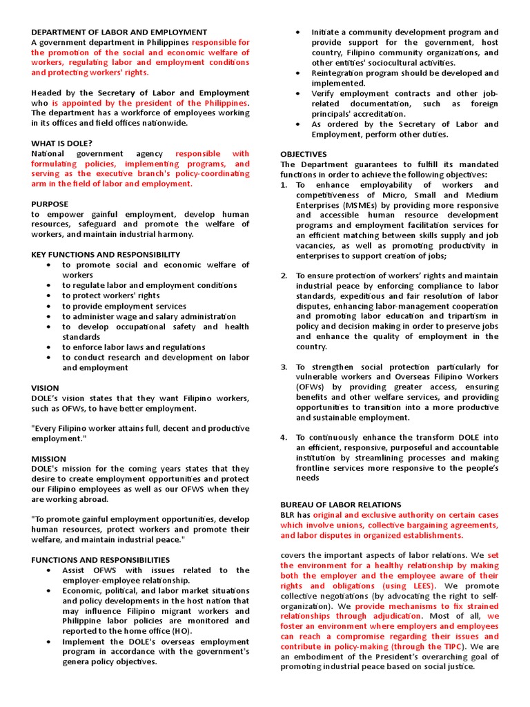 DOLE: Empowering Filipino Workers | PDF | Employment | Unemployment ...