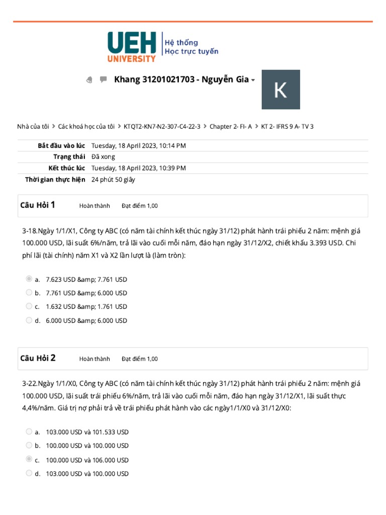 KT 2 Ifrs 9 A TV 3 Xem L I Bài Làm | PDF