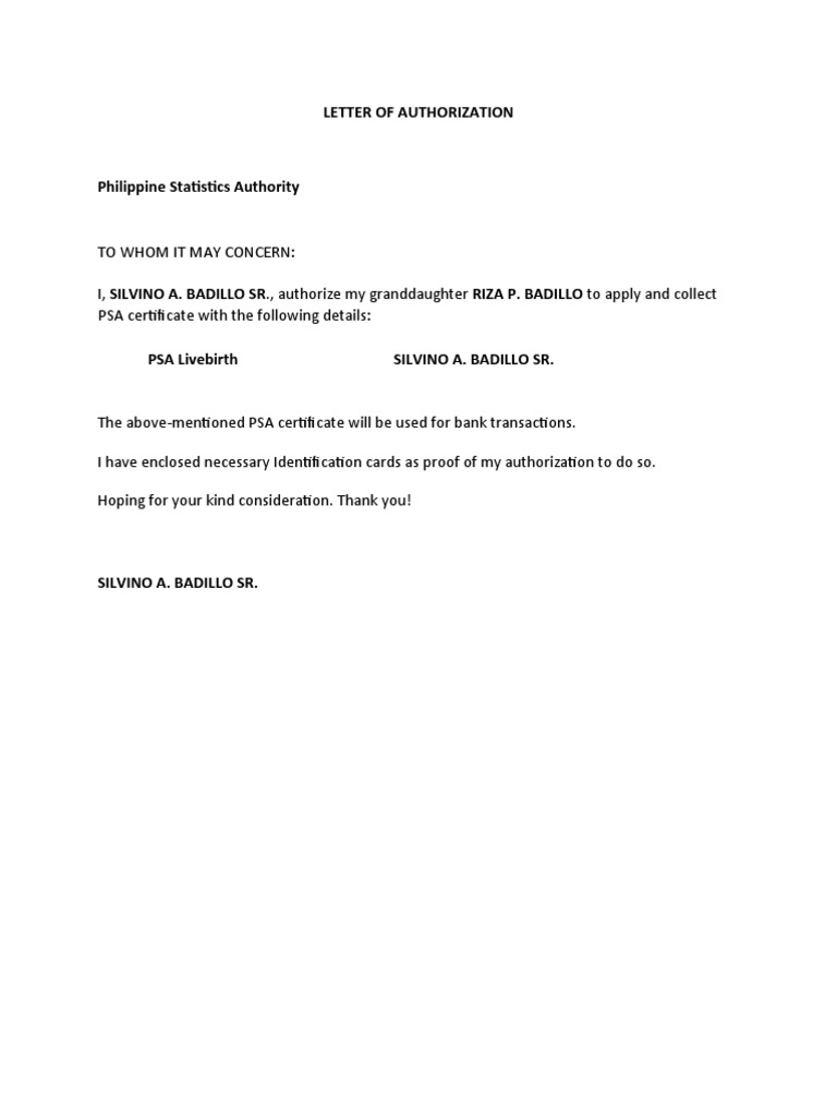 Letter of Authorization | PDF