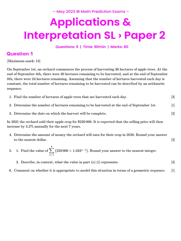Applications & Interpretation SL Paper 2: - May 2023 IB Math Prediction ...