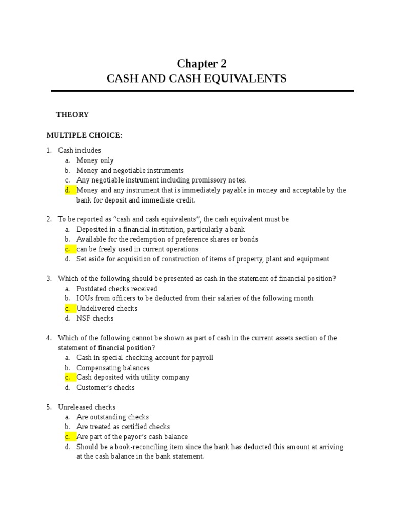 Cash and Cash Equivalents Overview | PDF | Cheque | Money