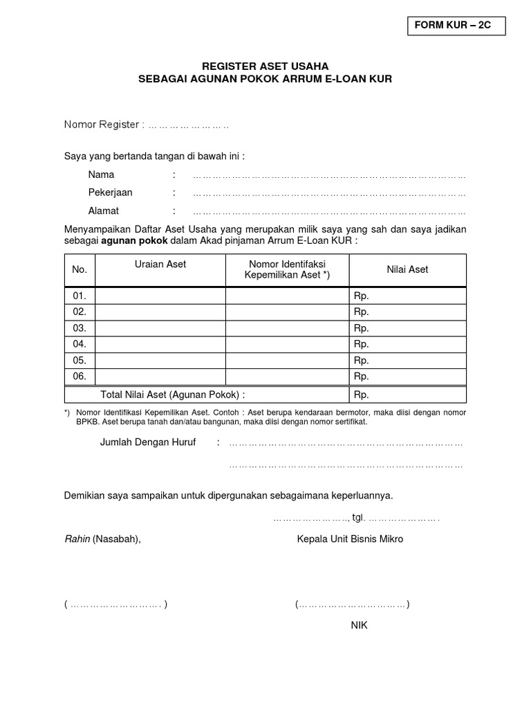 FORM KUR 2C - Formulir Register Agunan Pokok | PDF