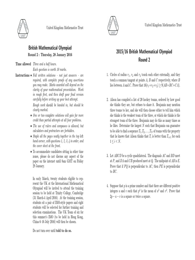 Bmo2 In 2016 Pdf Mathematics Elementary Mathematics