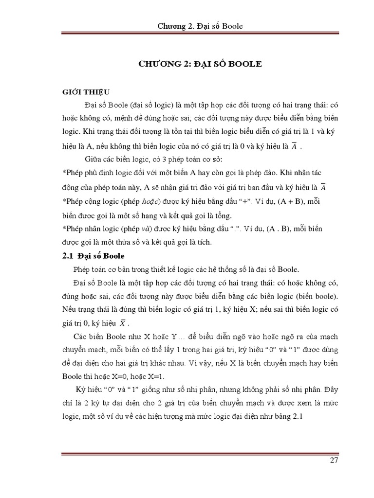 Chuong 2 Dai So Boole | PDF