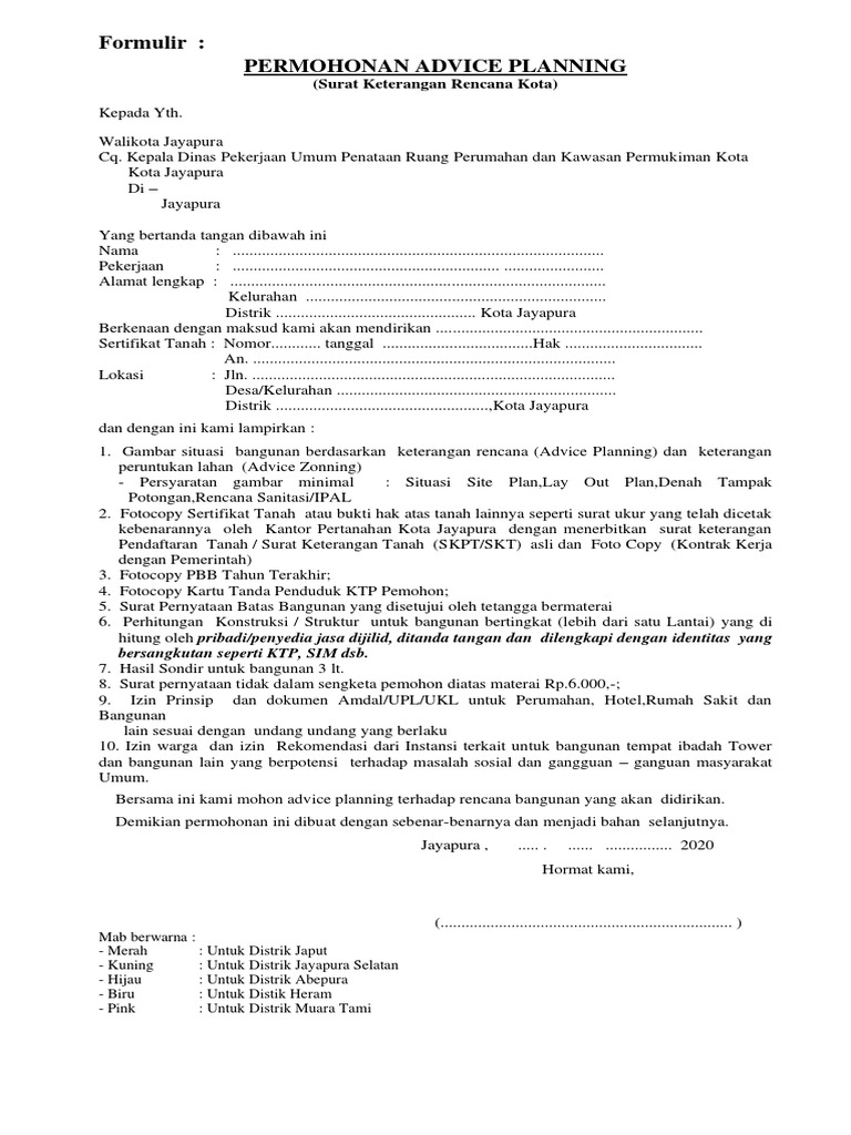Formulir Advis Planning Contoh-1 | PDF