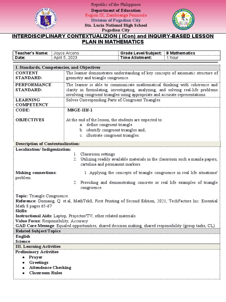 Interdisciplinary Contextualizion (Icon) and Inquiry-Based Lesson Plan ...