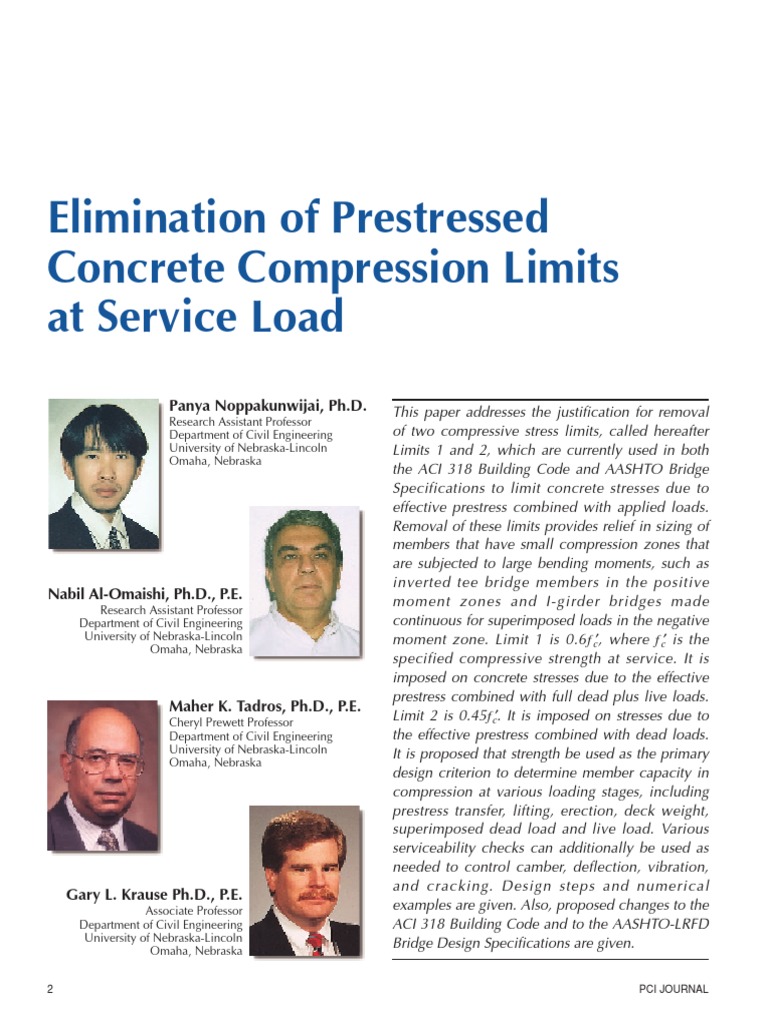 Elimination of Prestressed Concrete Compression Limits at Service Load ...