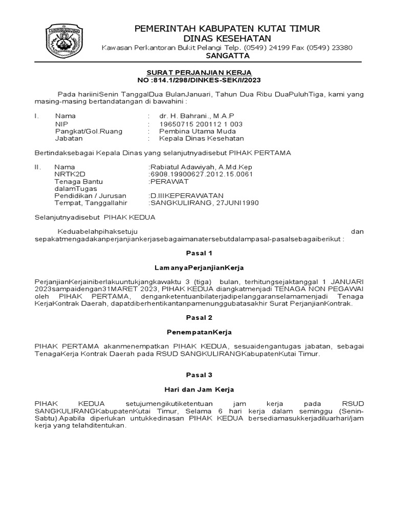 SPK TK2D RSUD SANGKULIRANG | PDF