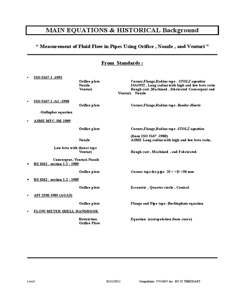 Measurement of Fluid Flow in Pipes Using Orifice, Nozzle, and Venturi (Main Equations and ...