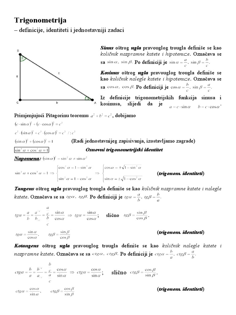 Trigonometrija Uvod I Trig. Identiteti | PDF
