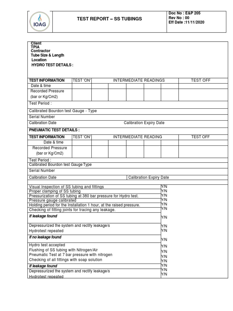 Test Report - Ss Tubings: Doc No: E&P 205 Rev No: 00 Eff Date:11/11 ...