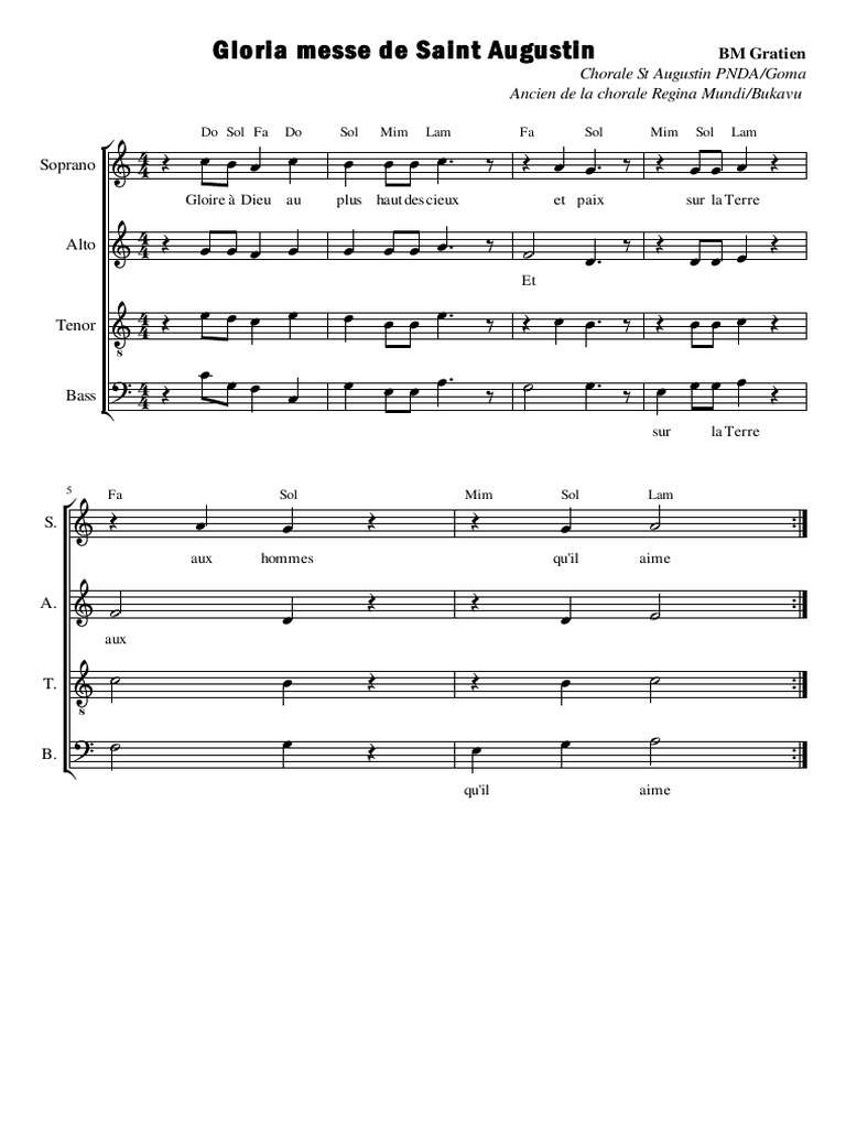 Messe de Saint Augustin Gloria BM | PDF