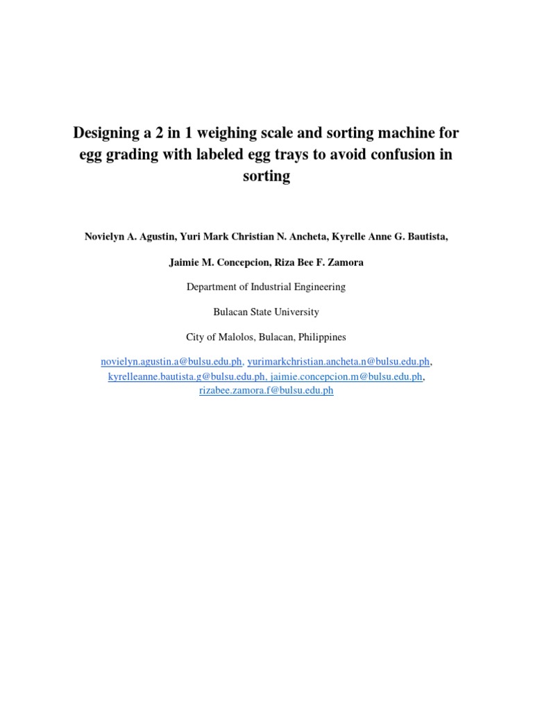 Designing an Automated 2 in 1 Weighing Scale and Sorting Machine for Egg Grading with Labeled ...