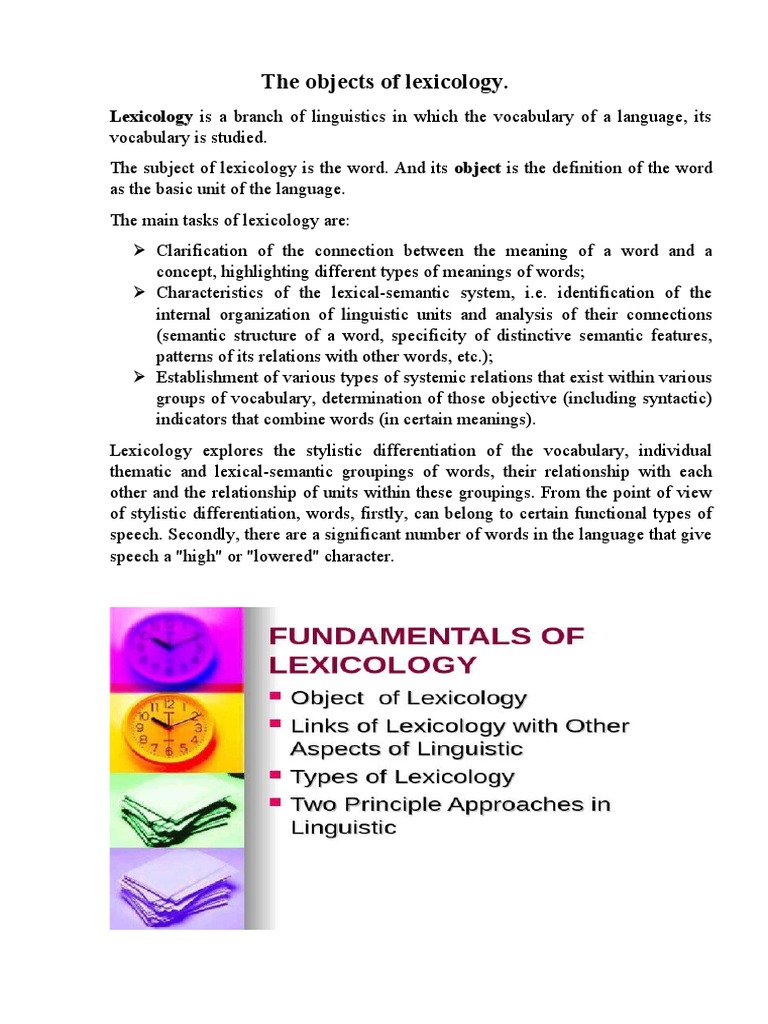 The Objects of Lexicology | PDF | Lexicology | Word