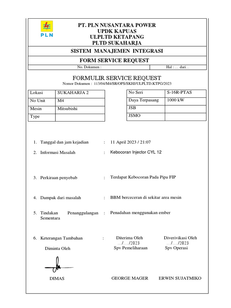 Formulir Service Request | PDF