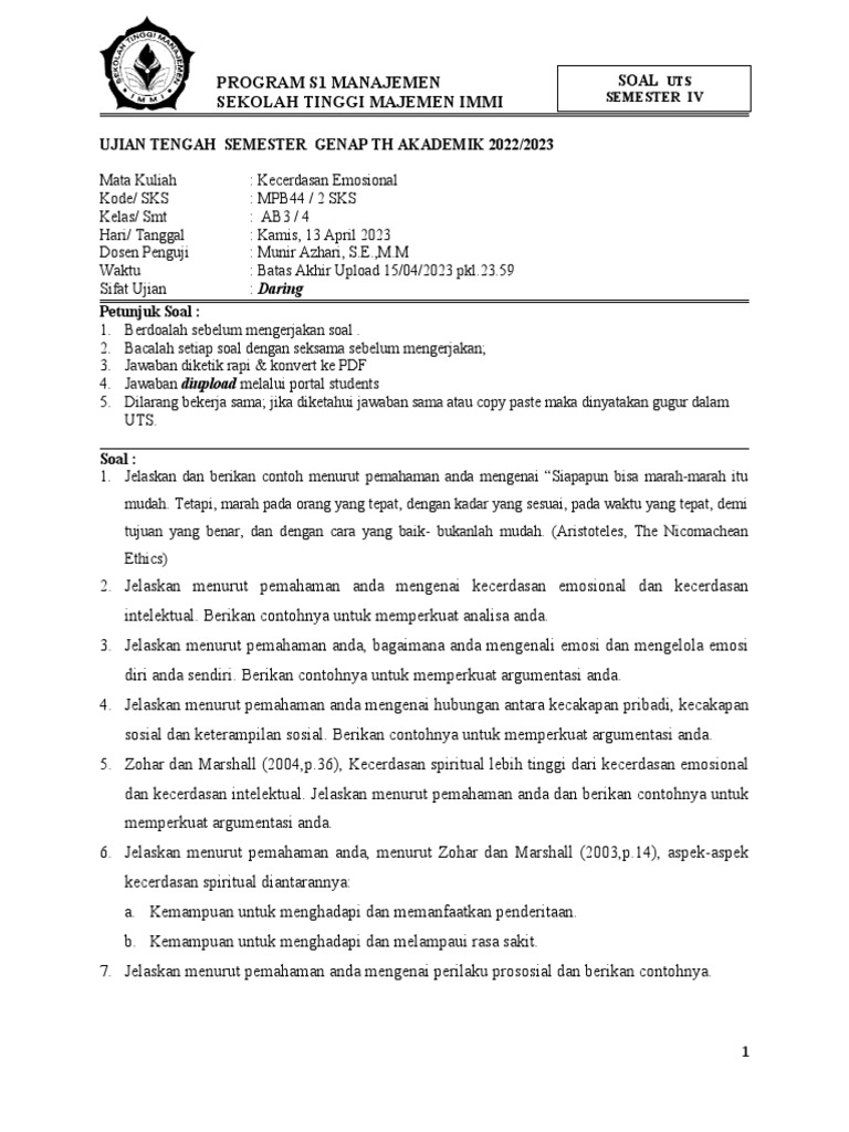Uts-Kecerdasan Emosional | PDF