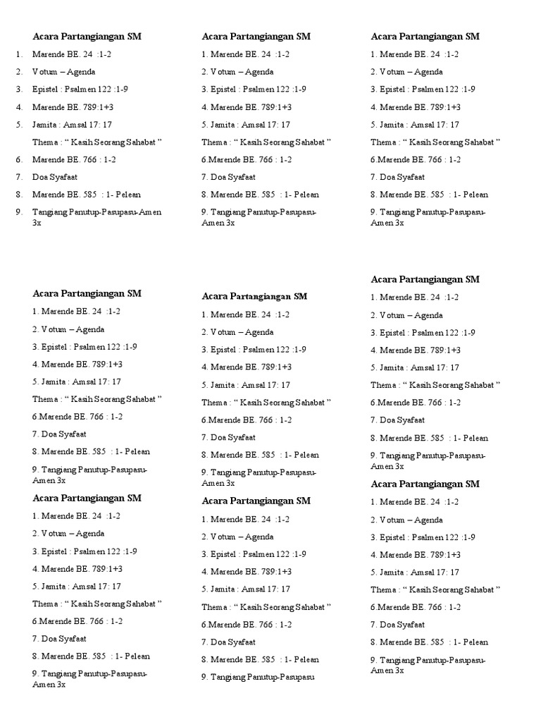 Acara Partangiangan SM HKBP Simaremare | PDF