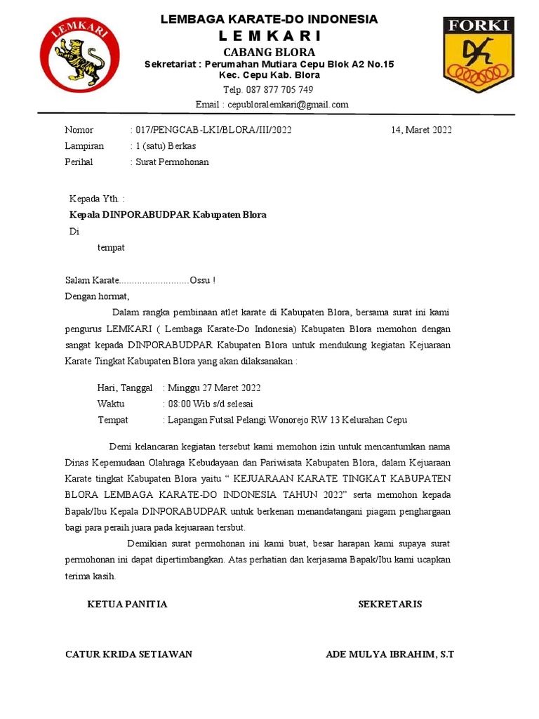 Surat Permohonan Kejuaraan Intern | PDF