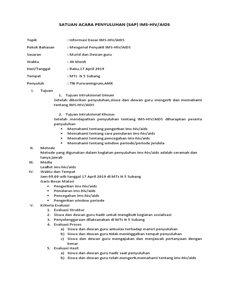 Satuan Acara Penyuluhan (Sap) | PDF