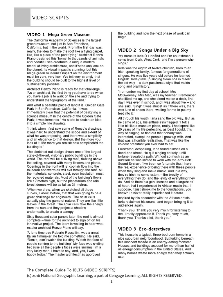 National Geographic IELTS - Video Scripts | PDF | Water Heating