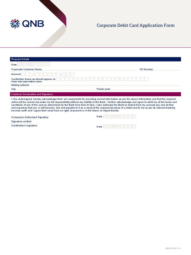 Corporate Debit Card Application Form | PDF | Debit Card | Banks