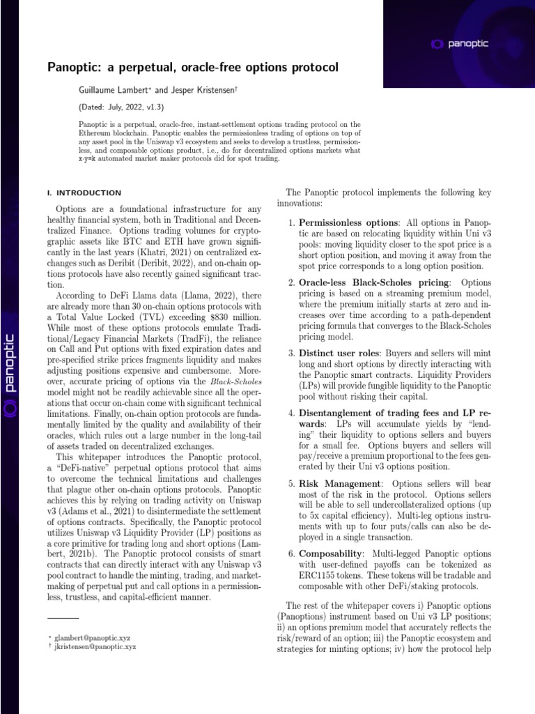 Panoptic Whitepaper v1.3 | PDF Panoptic Whitepaper v1.3 | PDF