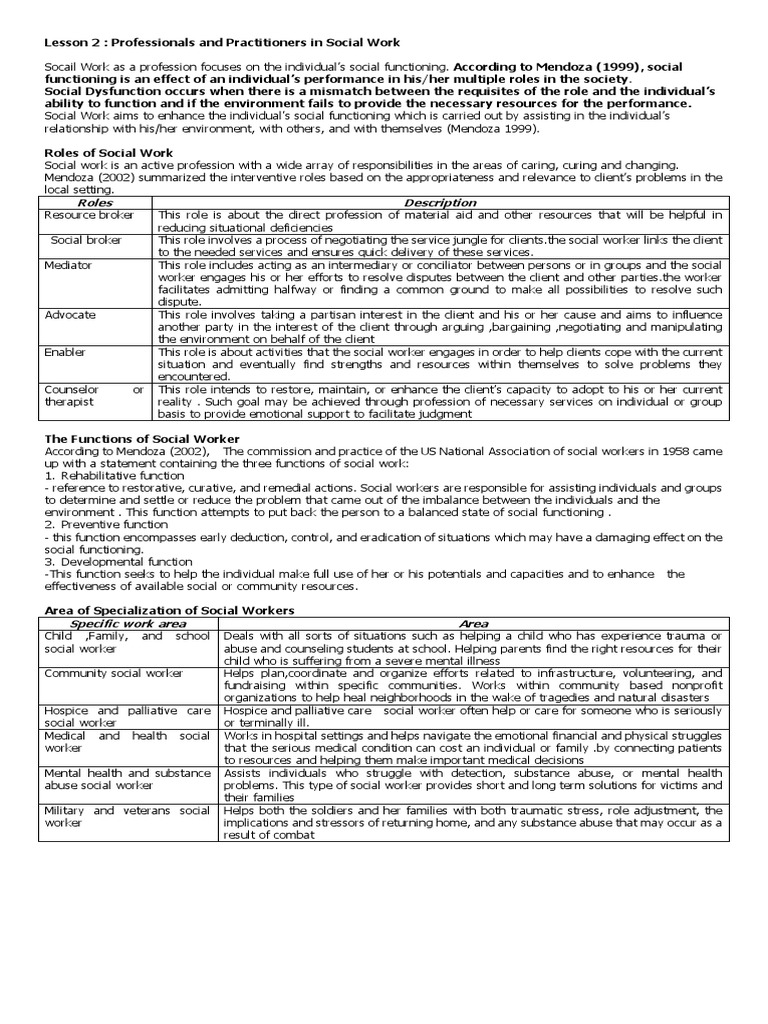 Lesson 2 Social Work | PDF | Social Work | Palliative Care