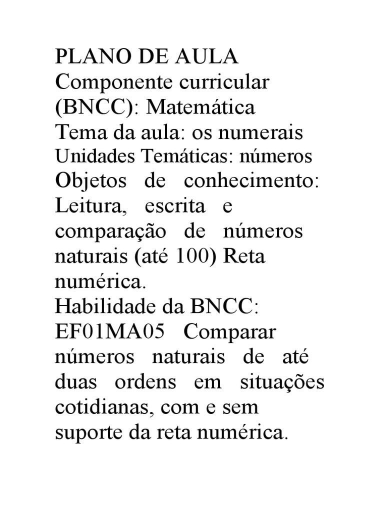 Plano de Aula 1° Ano | Download grátis PDF | Calendário | Matemática
