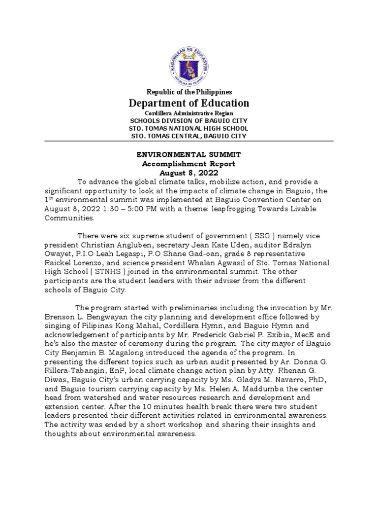 Environmental Summit Acc. Report | PDF | Natural Environment