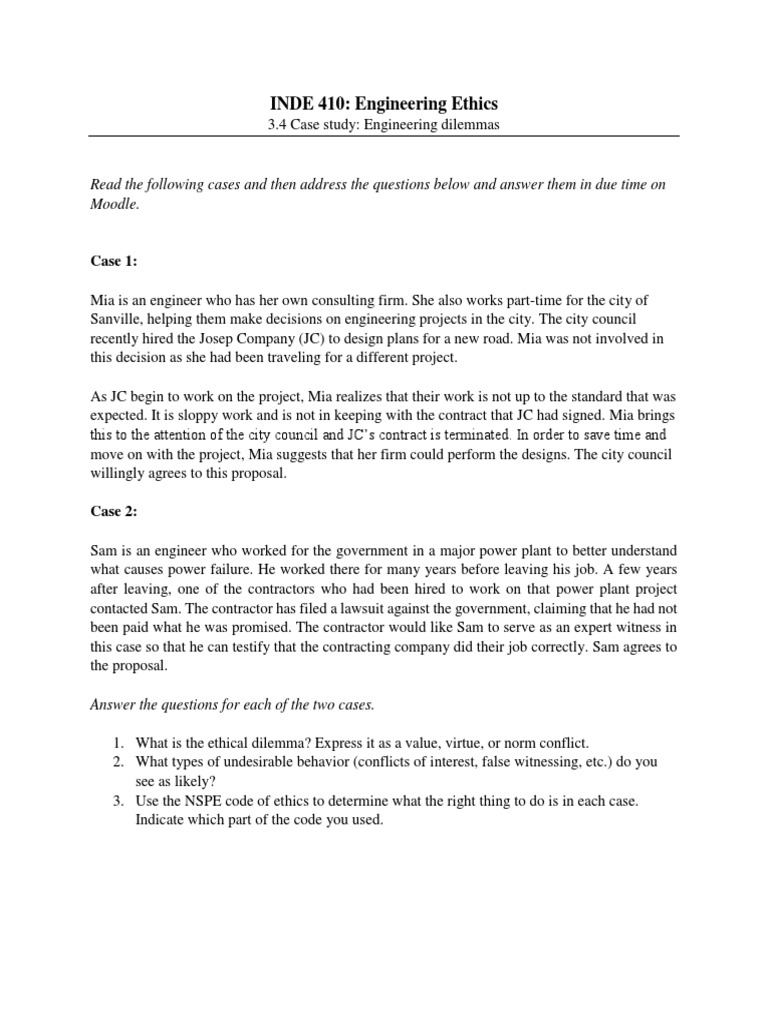 3.4 Case Study - Engineering Dilemmas | PDF