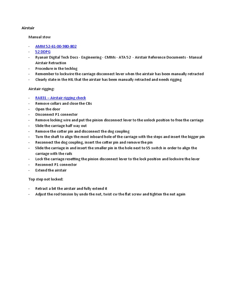 Airstair Manual Stow and Rigging | PDF