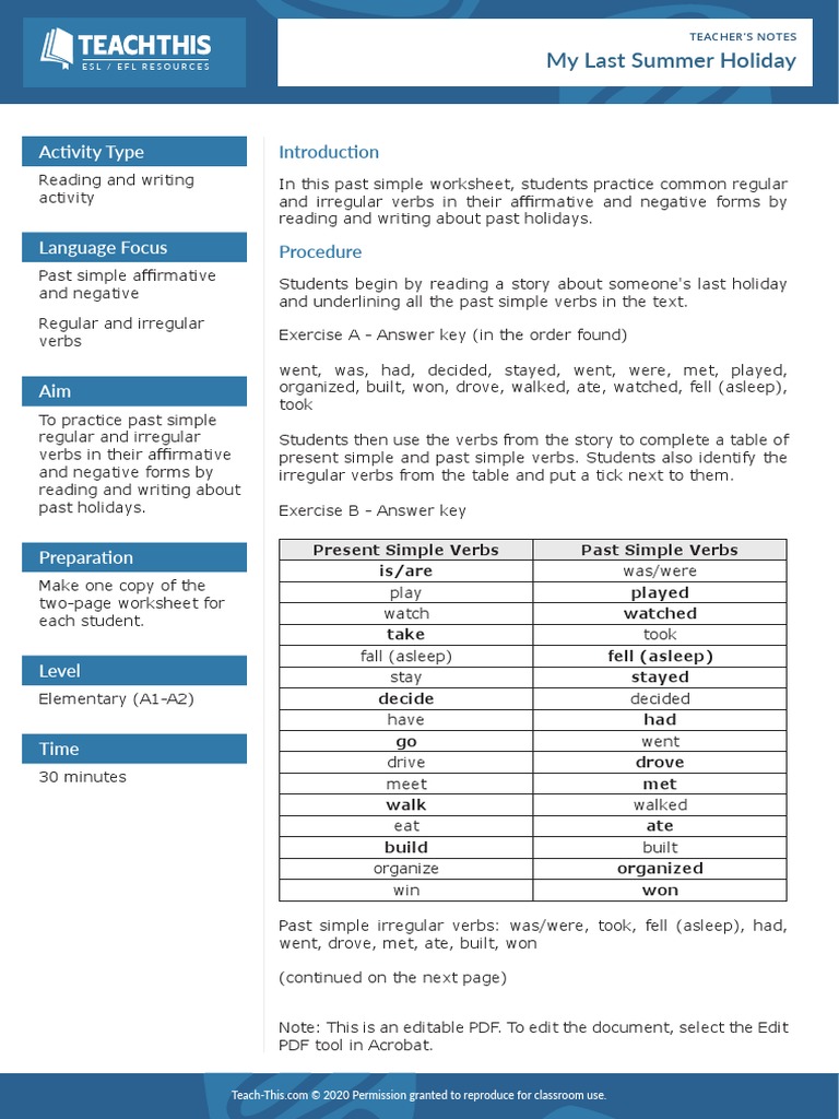 My Last Summer Holiday | PDF | English As A Second Or Foreign Language ...