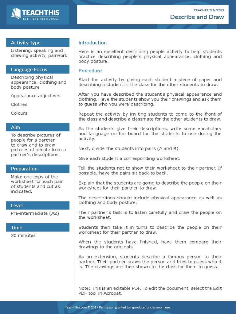 Describe and Draw | PDF | English As A Second Or Foreign Language ...