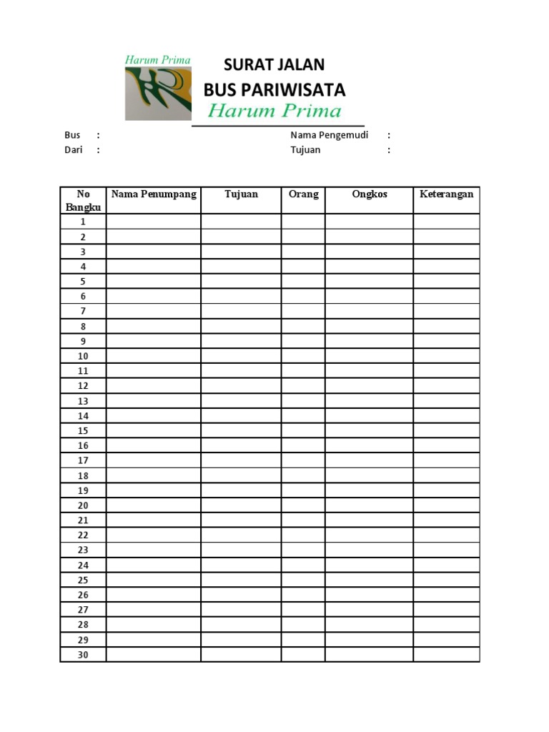 Contoh Surat Jalan Bus Pariwisata | PDF